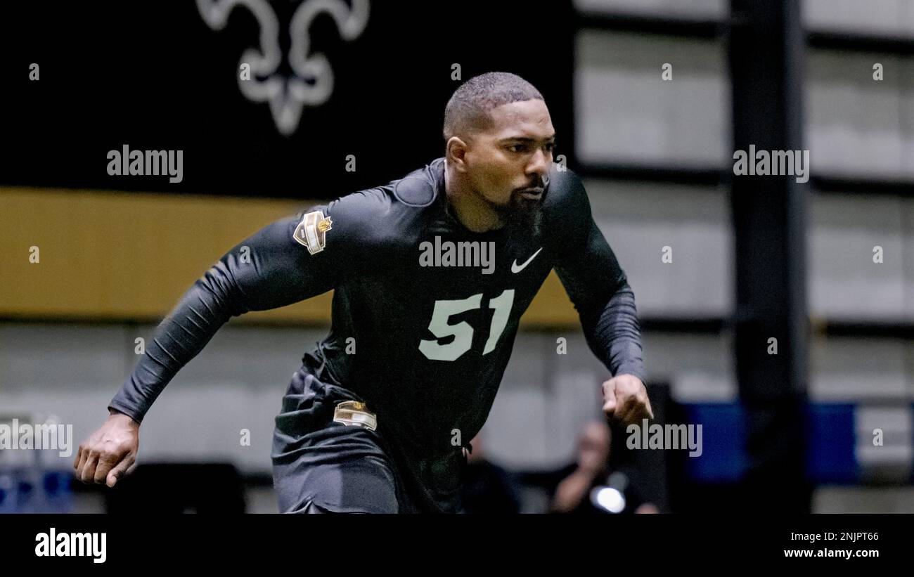 Defensive end Jermaine McDaniel of North Carolina A&T runs a drill ...