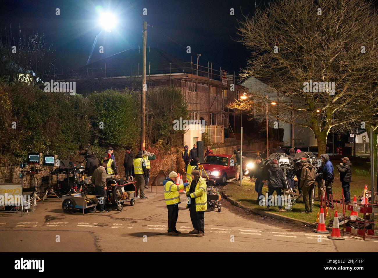 A BBC film crew filming 'Men Up' in Pentyrch, South Wales, February ...