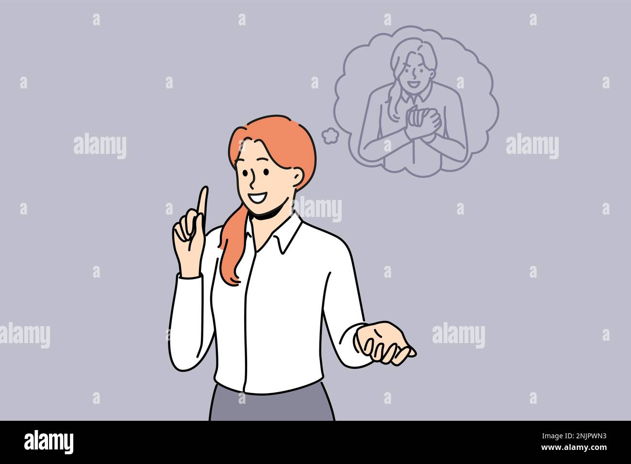 Angry inner self convince businesswoman in bad actions. Suspicious evil ...