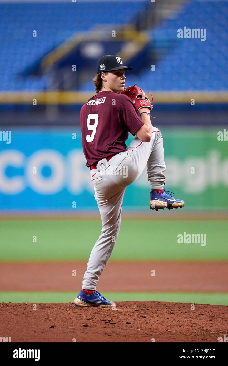 Jamie Arnold (9) of Tampa Jesuit High School in Tampa, Florida during ...