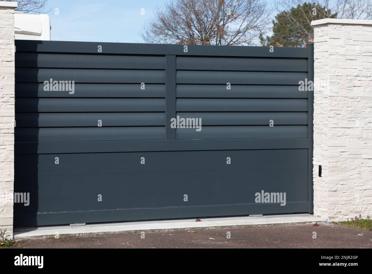 door grey high entrance slide steel gate aluminum portal of home ...