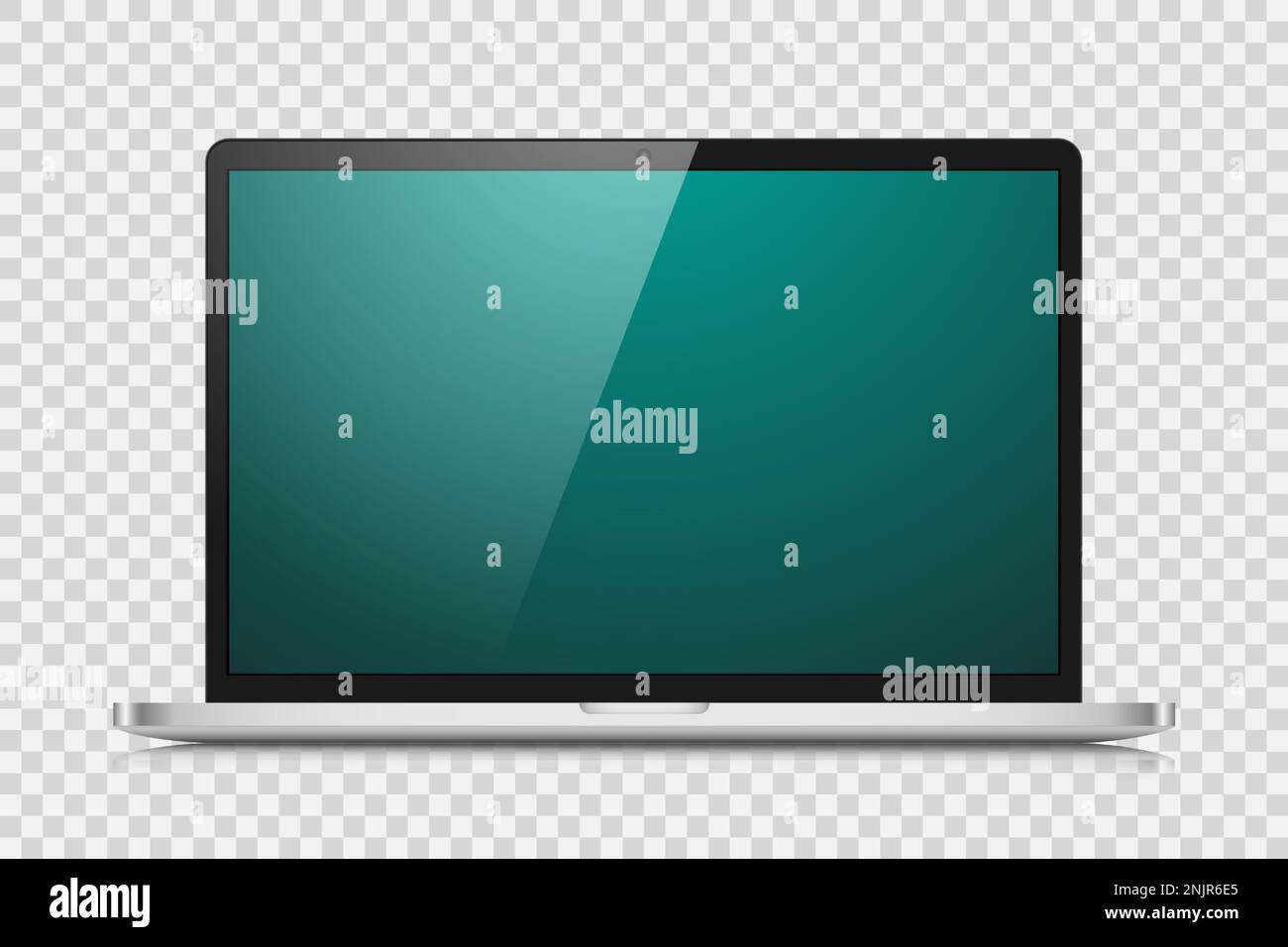 A realistic laptop with a green gradient screen and reflection on a ...