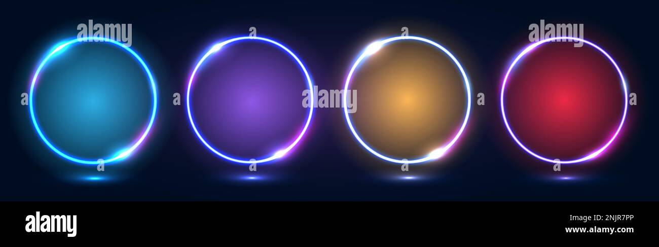A set of neon frames with shining effects, highlights and inscriptions ...