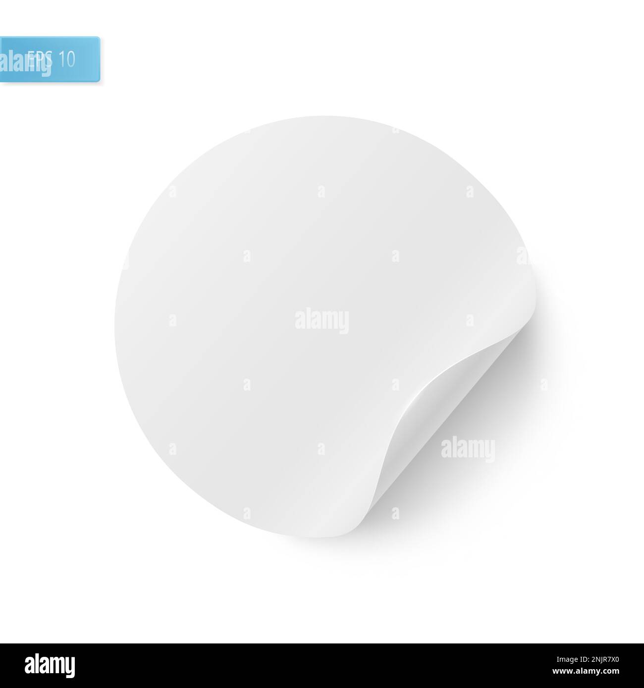 Paper round sticker with a curved bottom corner on a white background ...