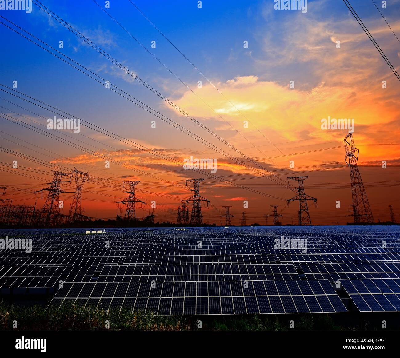 Solar panels and pylon Stock Photo - Alamy