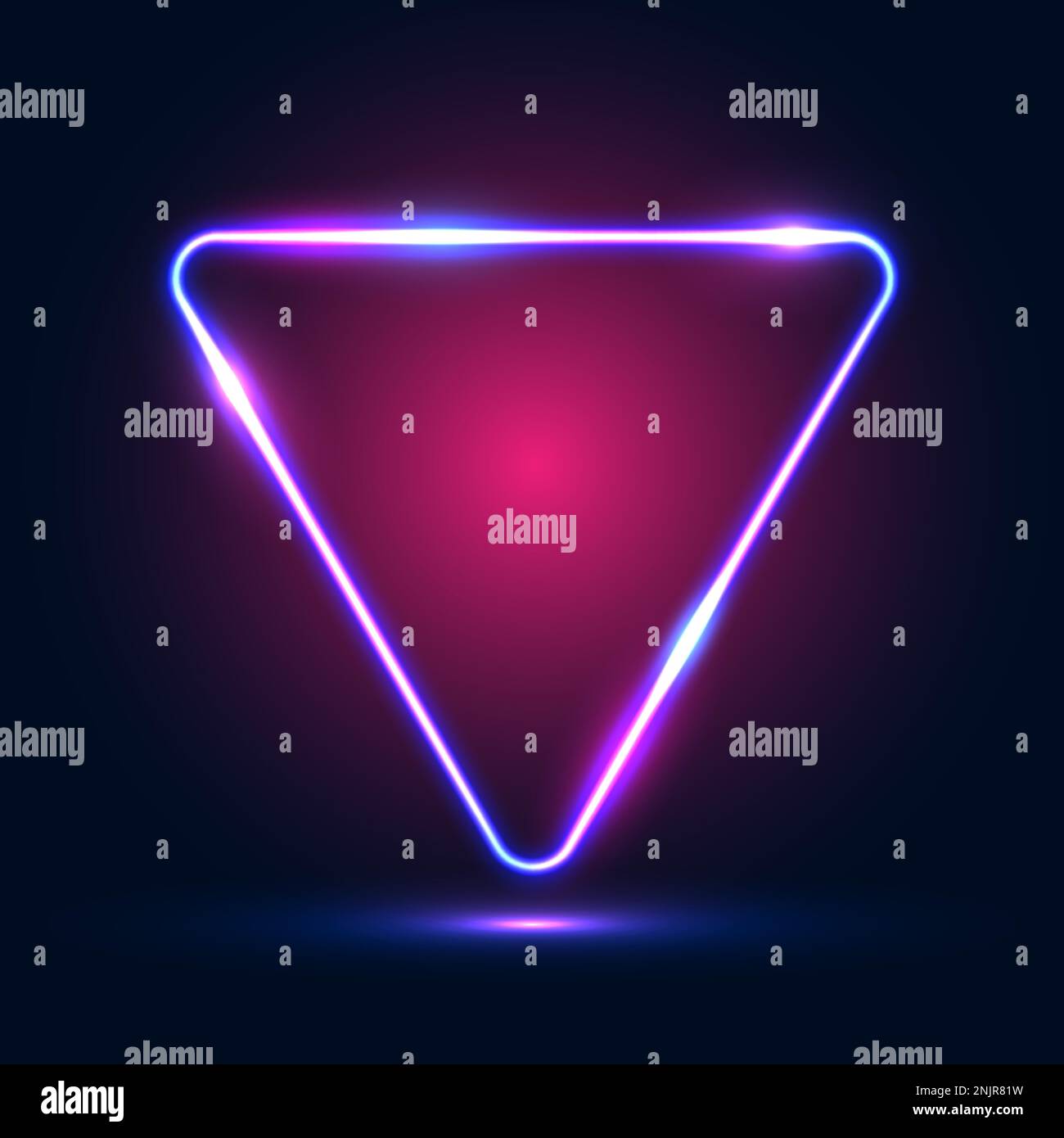 Neon triangular frame with shining effects and highlights on a dark ...