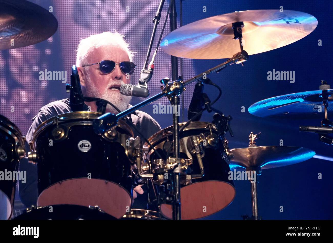 Drummer of the rock band Queen Roger Taylor performs on stage during a ...