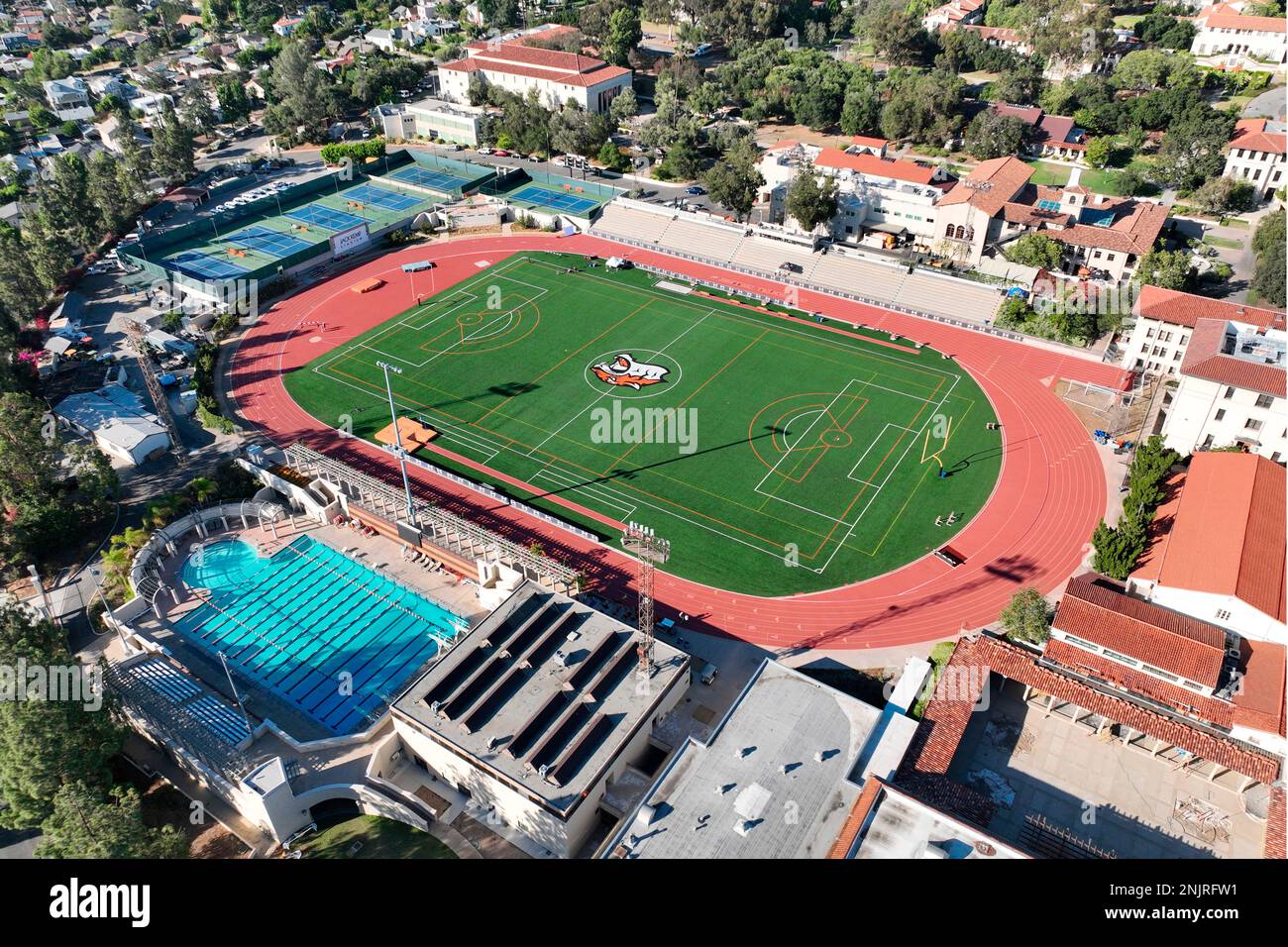 A general overall aerial view of the track and football field at Jack ...