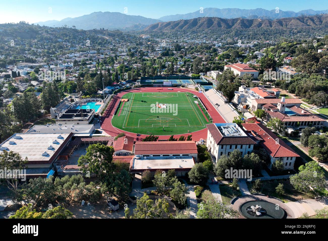 A general overall aerial view of the track and football field at Jack ...