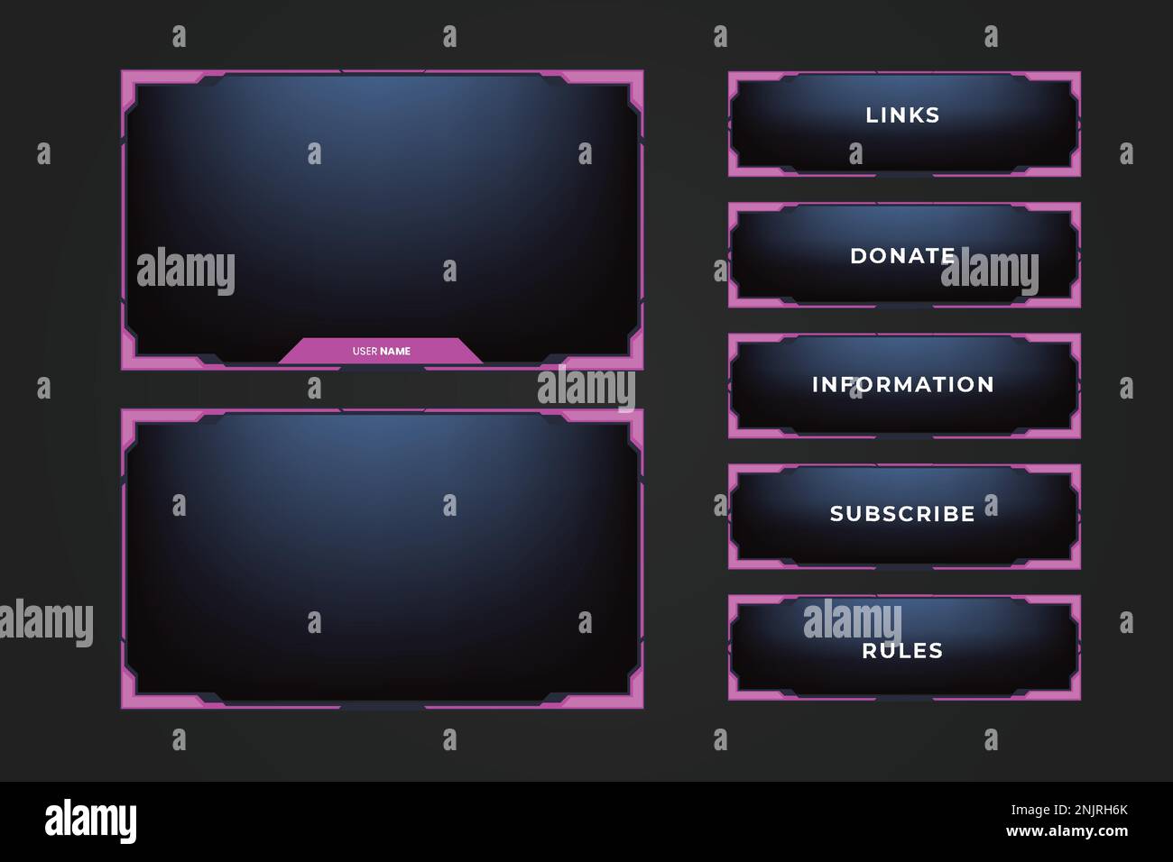 Simple gaming screen interface and streaming overlay vector with girly ...