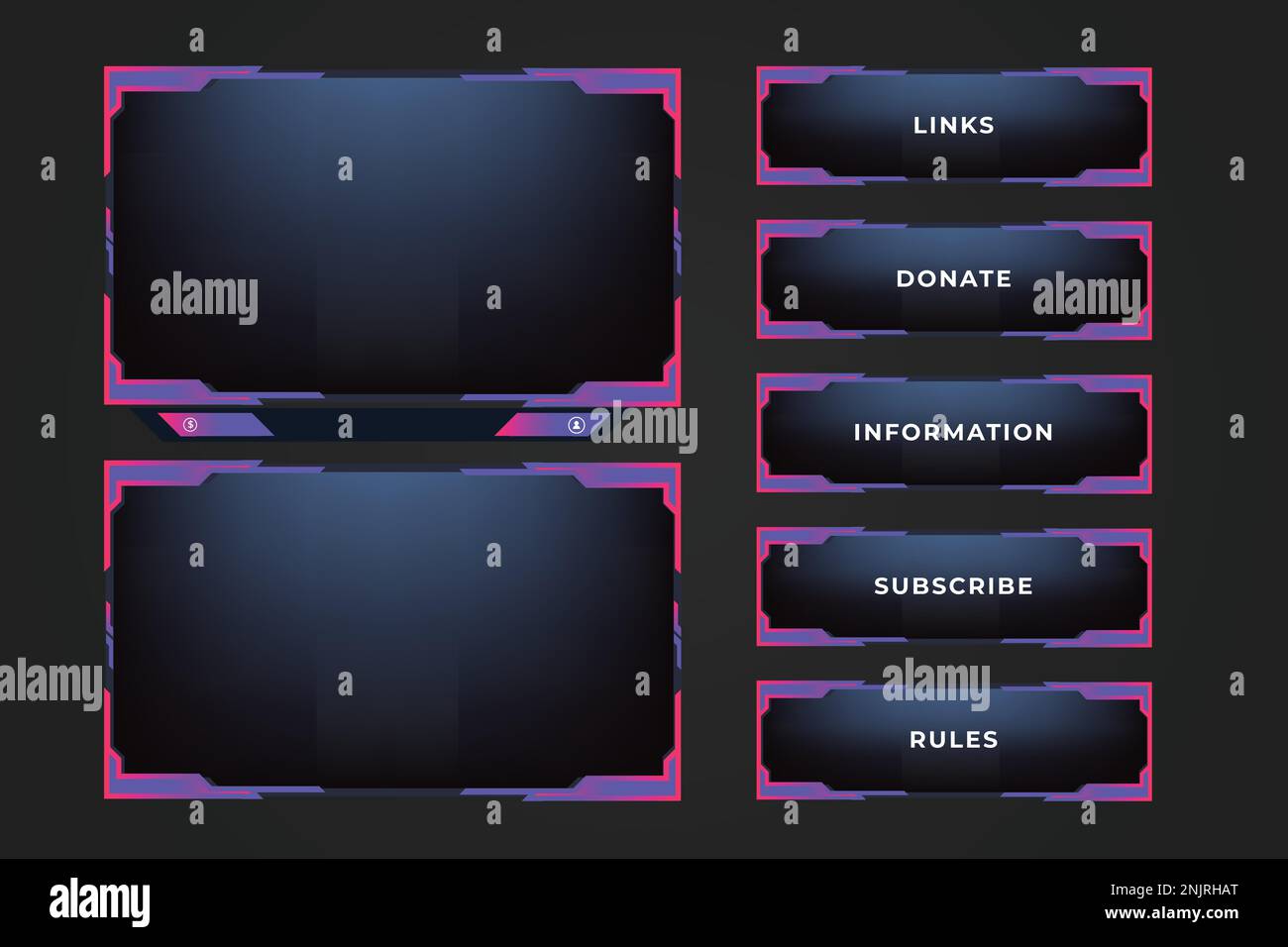 Glossy gaming overlay and screen border decoration elements with blue ...