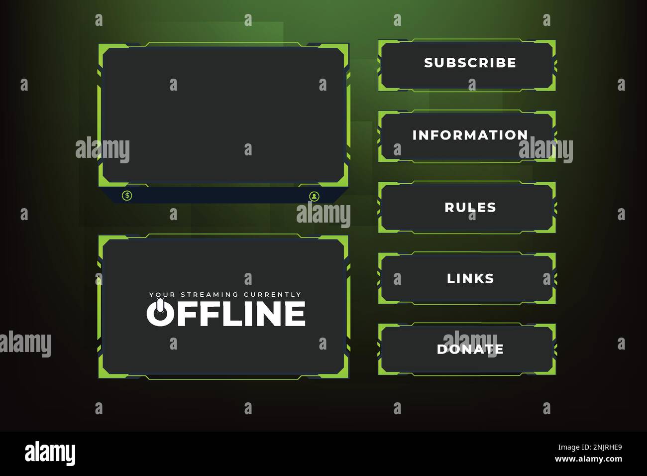 Video display and streaming frame decoration with green and dark colors ...