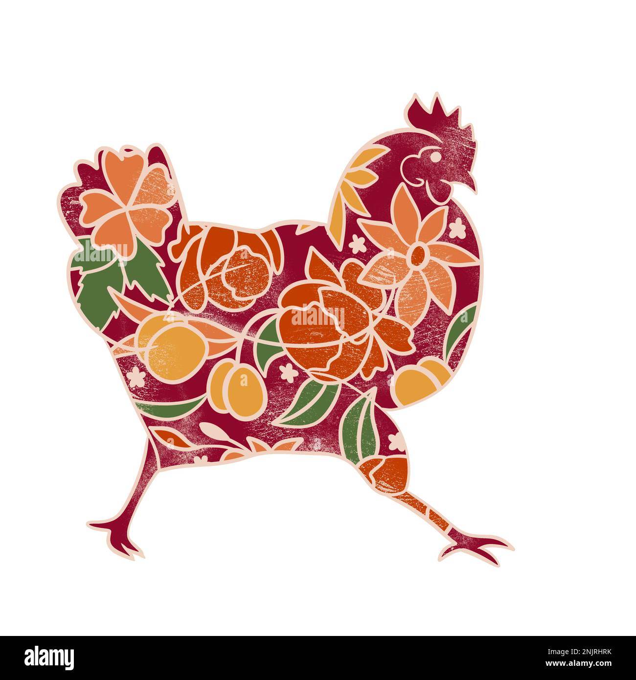 Hand drawn illustration of hen chicken, domestic bird animal poultry ...