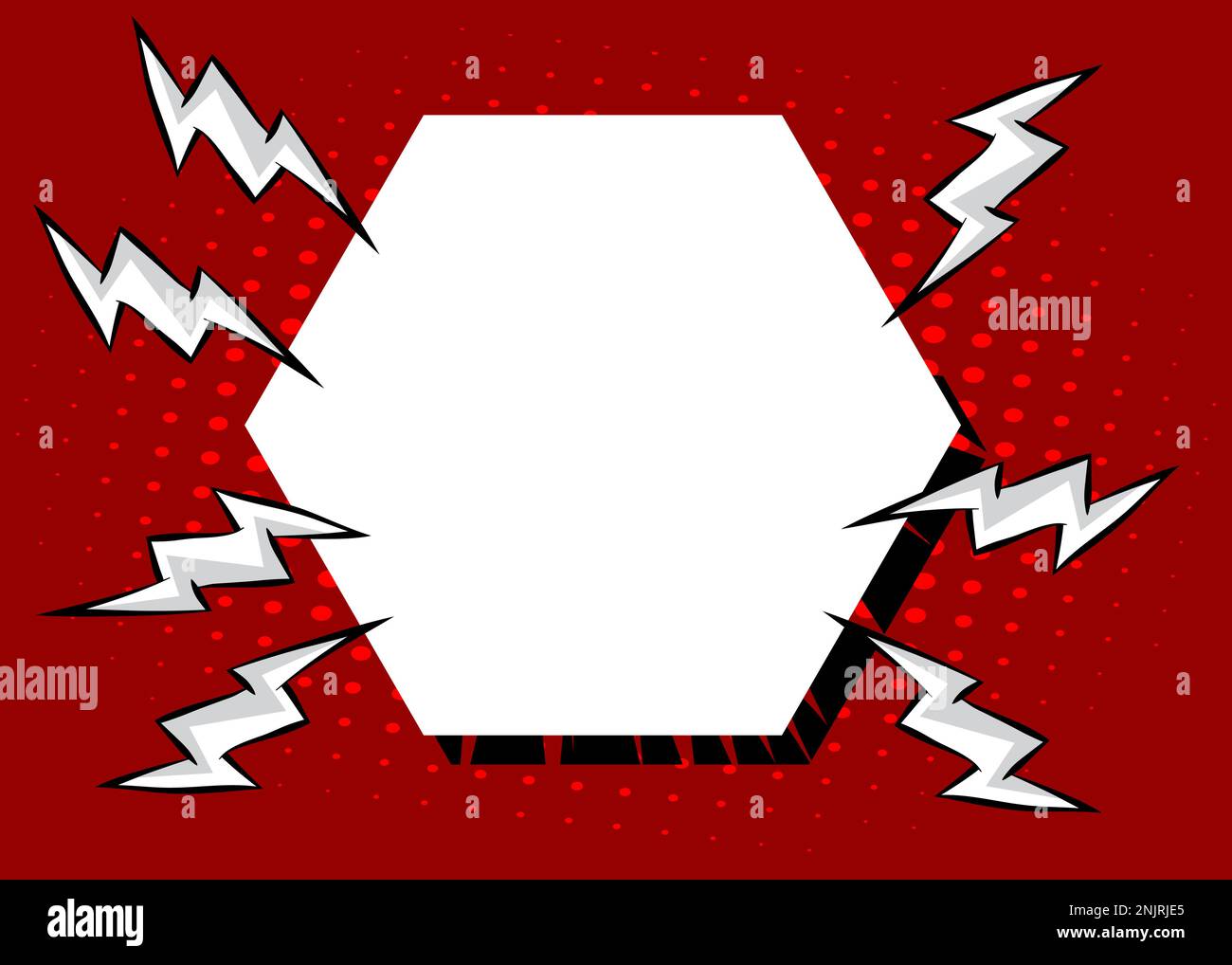 Red Pop Art Background with blank Hexagonal shape. Abstract Comic Book ...