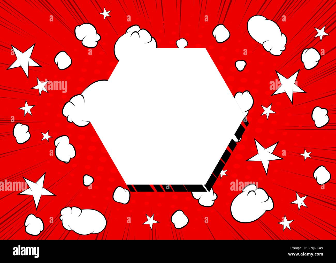 Red Pop Art Background with blank Hexagonal shape. Abstract Comic Book ...