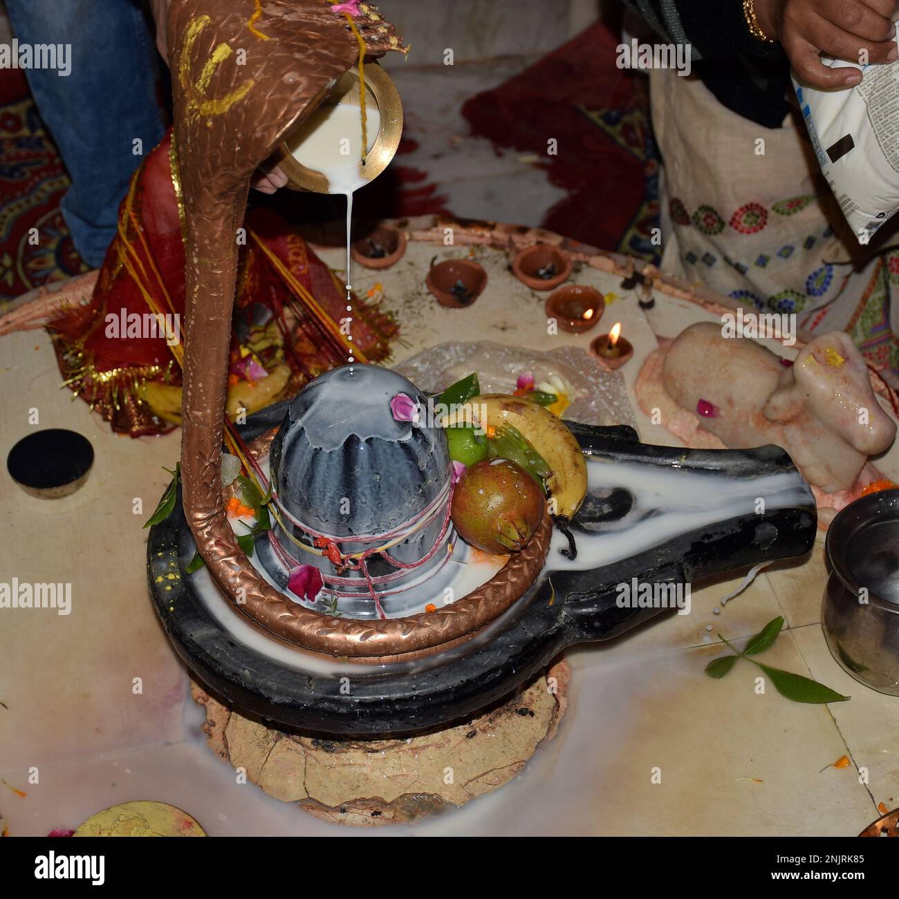 Hand of a devotee Offering Milk to Shivling or Lord Shiva on the ...