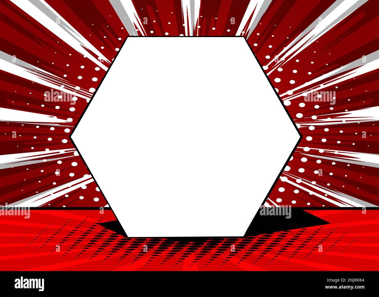 Red Pop Art Background with blank Hexagonal shape. Abstract Comic Book ...