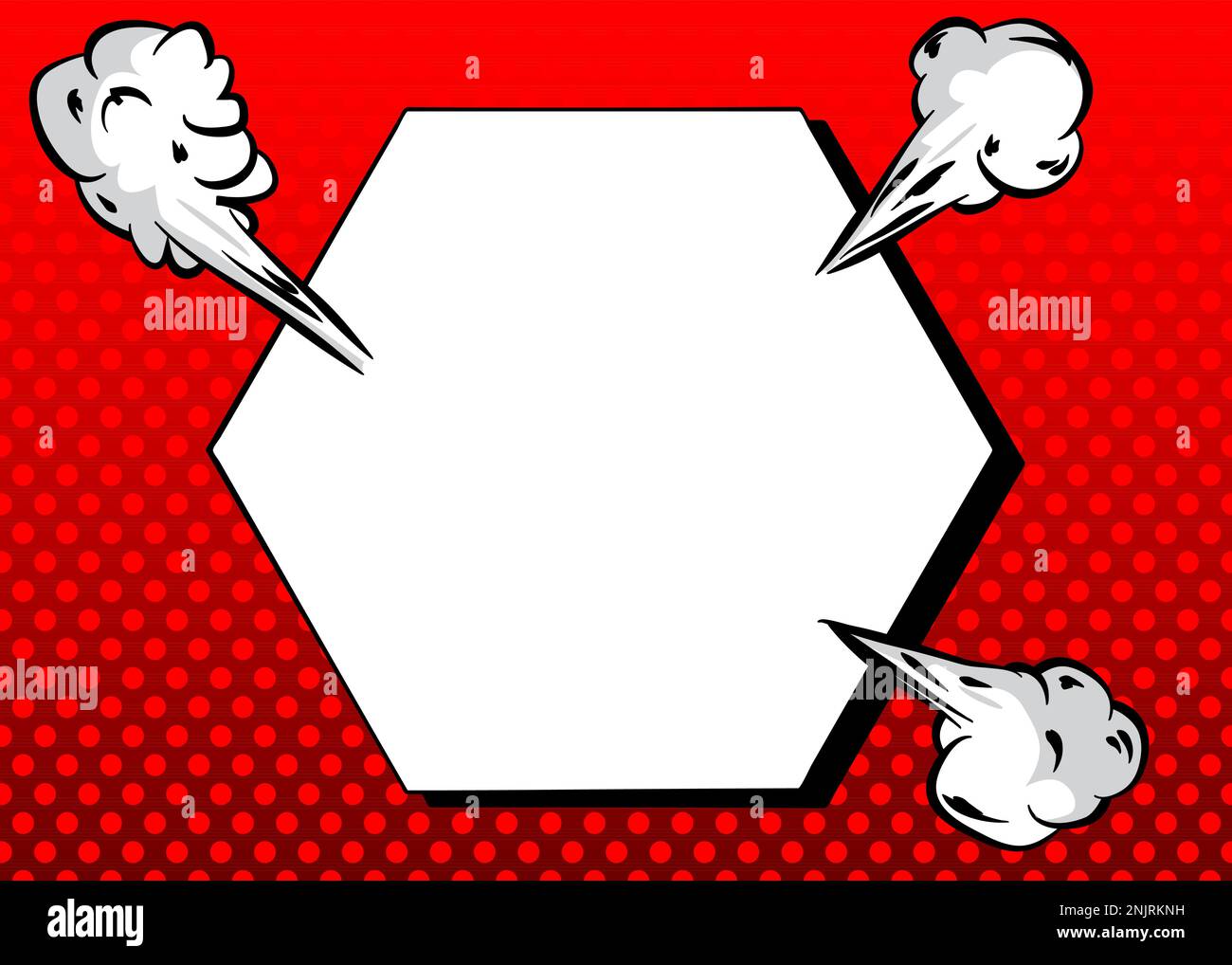 Red Pop Art Background with blank Hexagonal shape. Abstract Comic Book ...