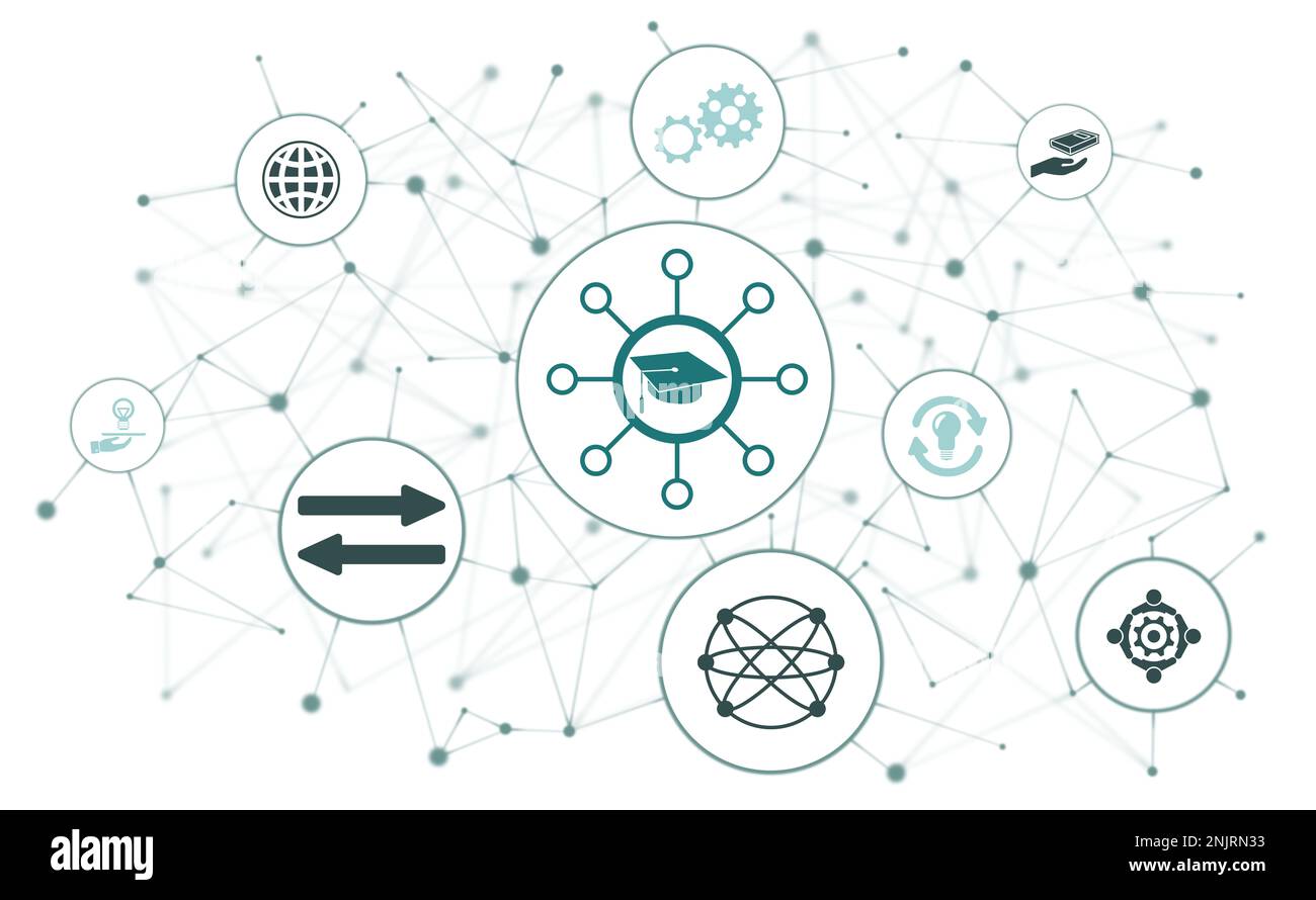 Concept of knowledge sharing with connected icons Stock Photo - Alamy