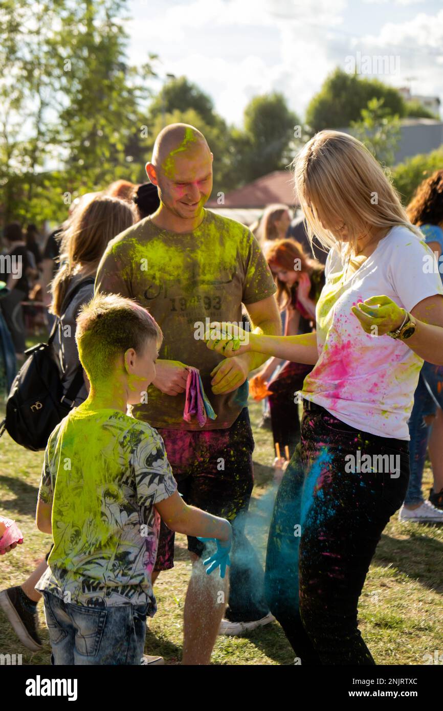 Gdansk, Poland - August 2022. Holi Fest Celebrations Crowd of happy ...