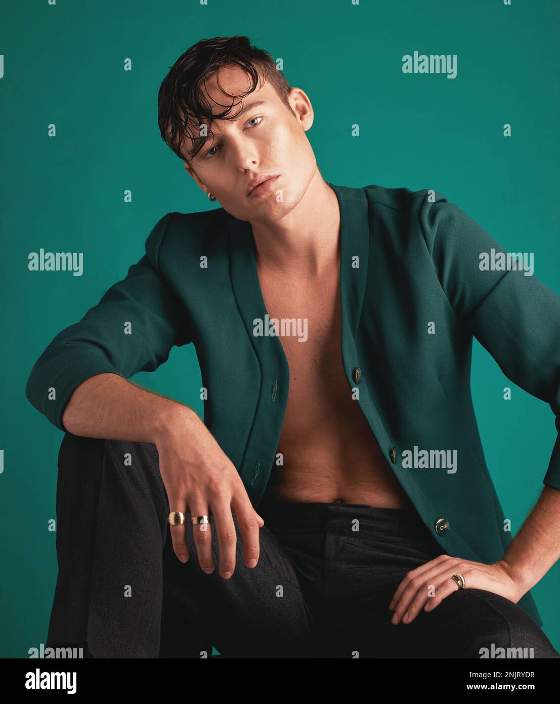 Gen z, fashion model portrait and non binary person with designer ...