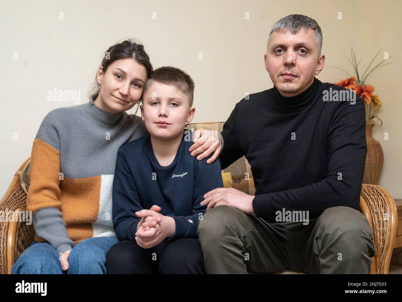 Ukrainian refugees Pavlo Romaniukha (left) with his wife Rymma ...