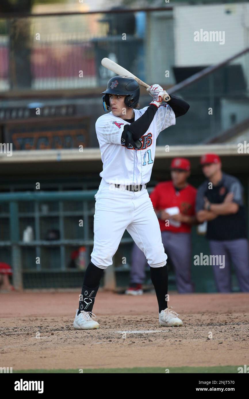 David Calabrese (11) of the Inland Empire 66ers bats against the ...