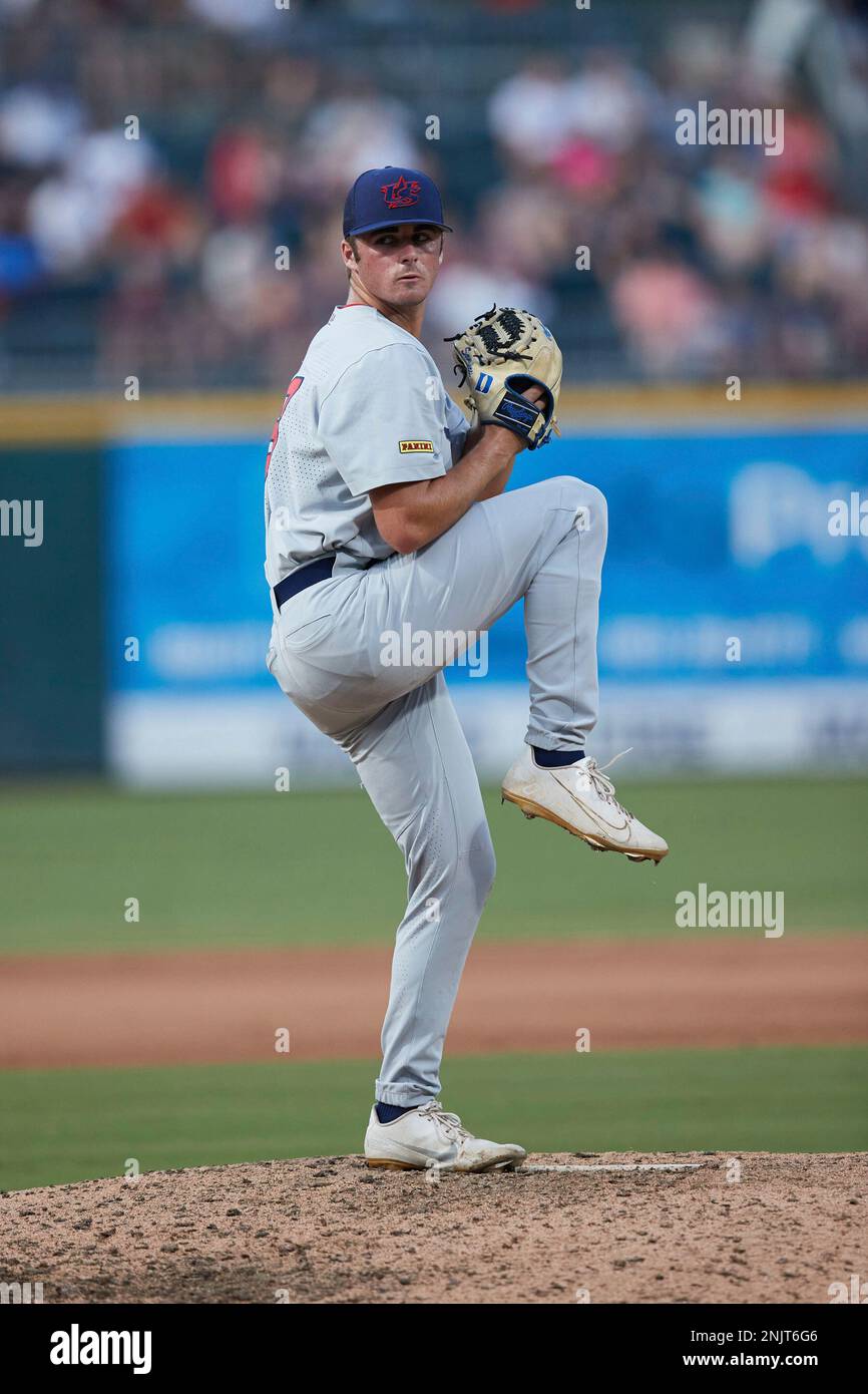 Team Stripes relief pitcher Jonathan Santucci (23) (Duke) in action ...