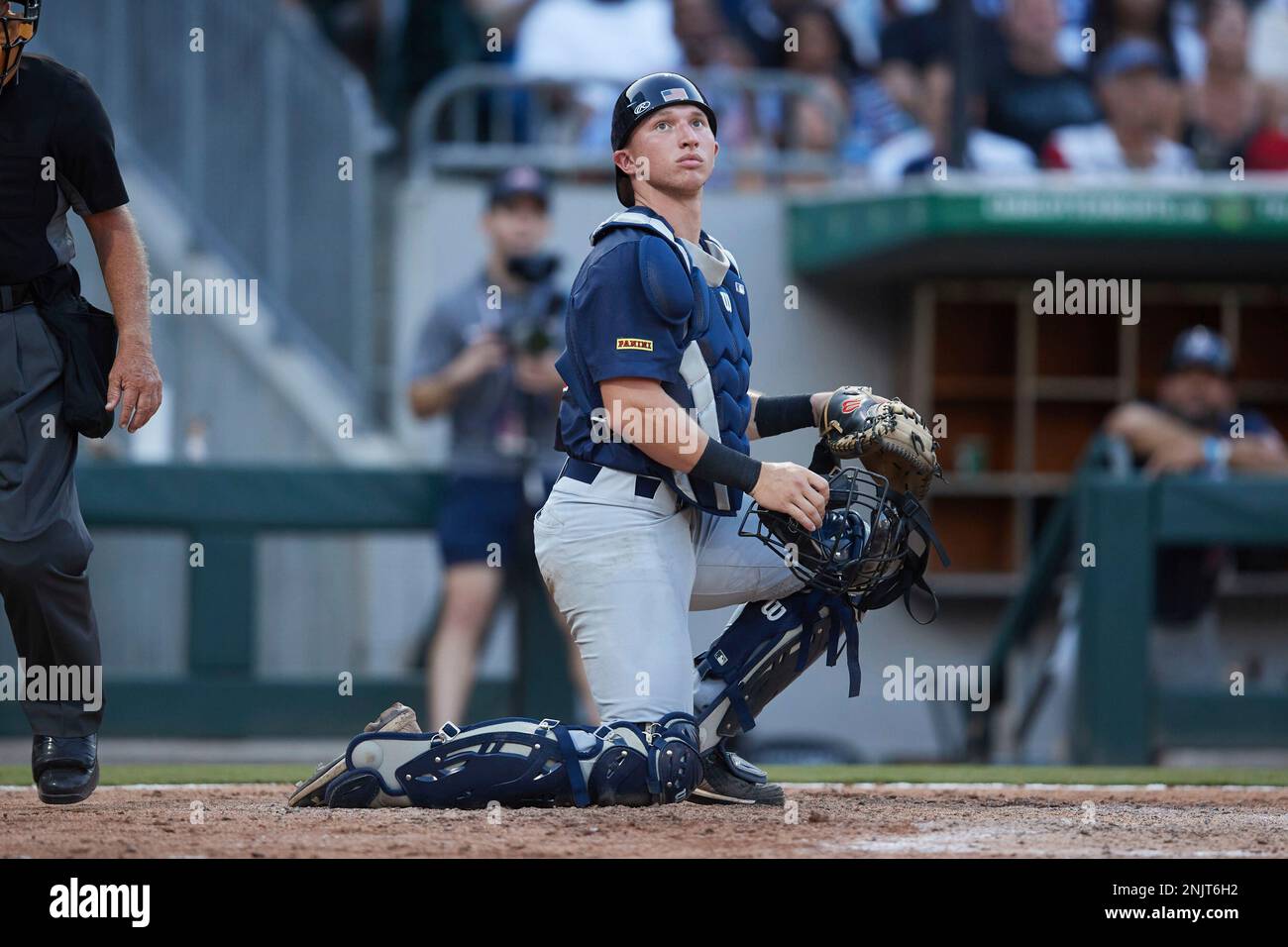 Team Stars catcher Michael Carico (33) (Davidson) on defense against ...