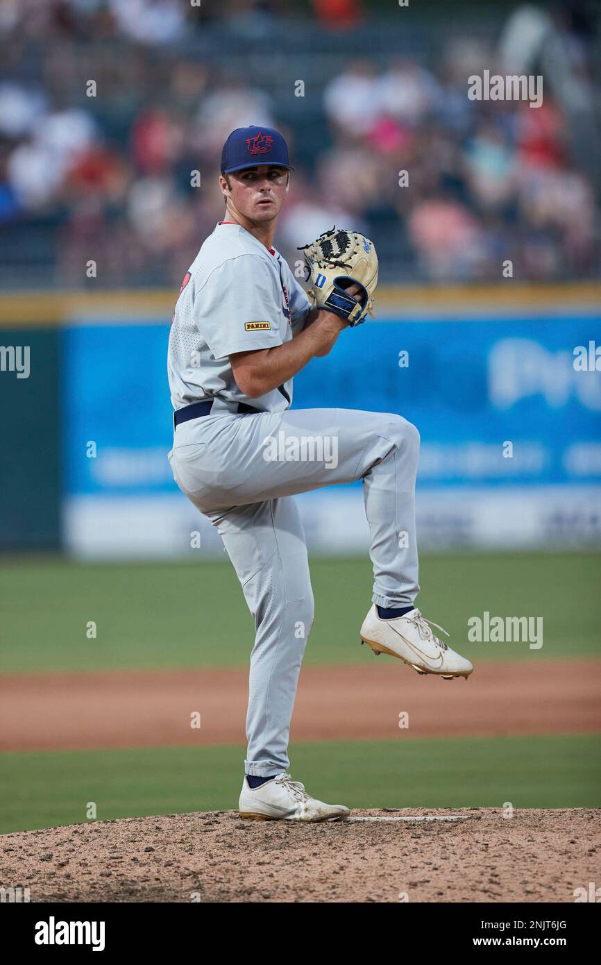 Team Stripes relief pitcher Jonathan Santucci (23) (Duke) in action ...