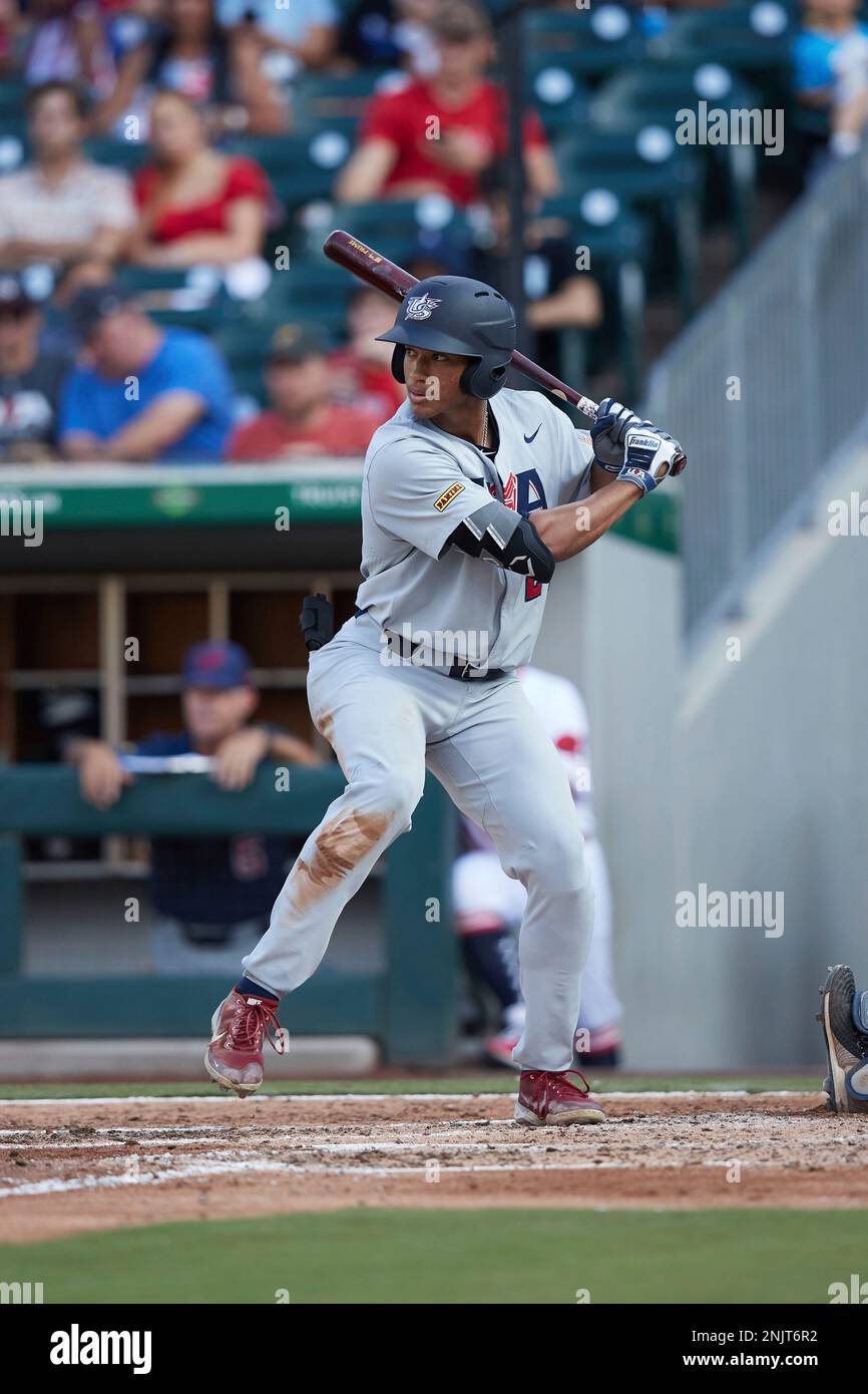 Braden Montgomery (24) (Stanford) of Team Stripes at bat against Team ...