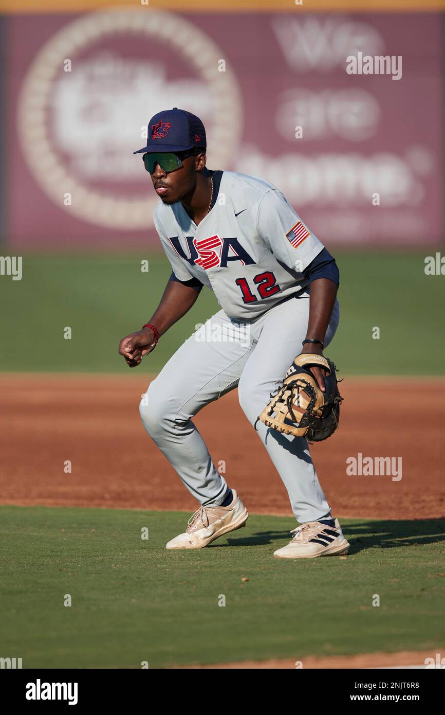 Team Stripes first baseman LuJames Groover III (12) (North Carolina ...