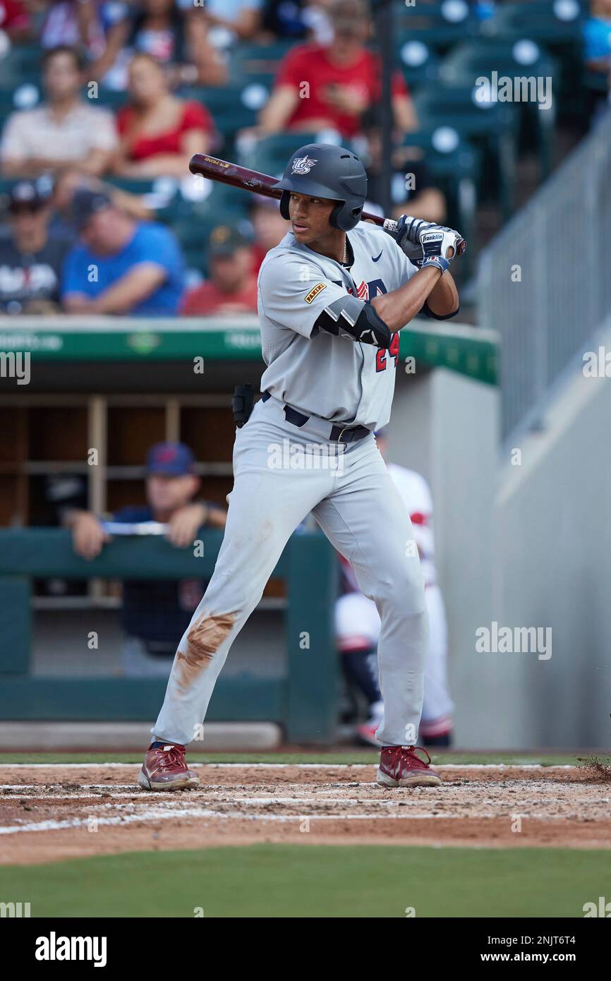 Braden Montgomery (24) (Stanford) of Team Stripes at bat against Team ...