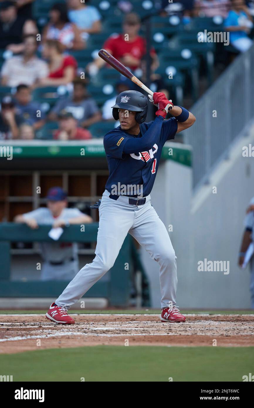 Chase Davis (7) (Arizona) of Team Stars at bat against Team Stripes at ...