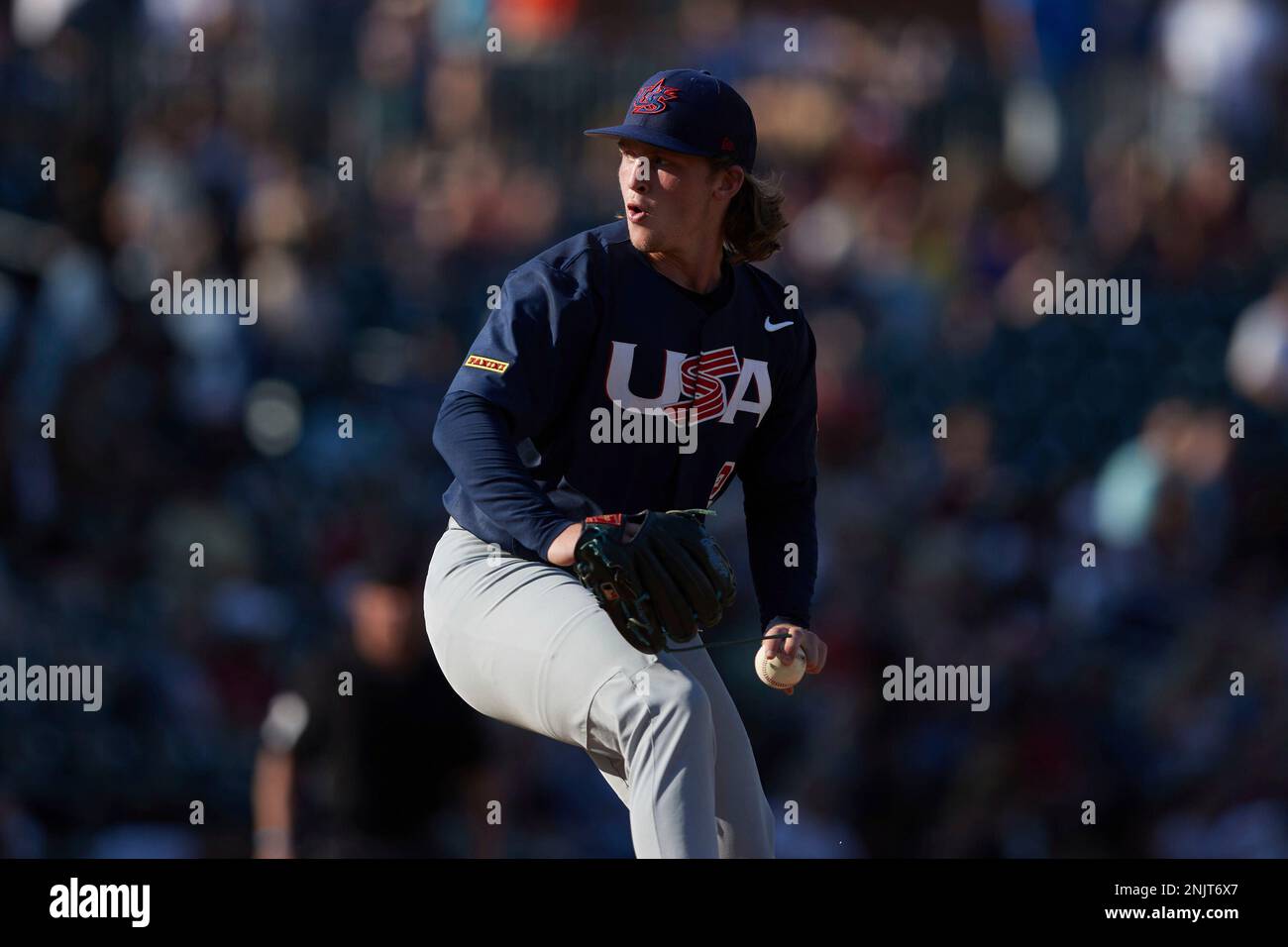 Team Stars starting pitcher Hunter Elliott (28) (Ole Miss) in action ...