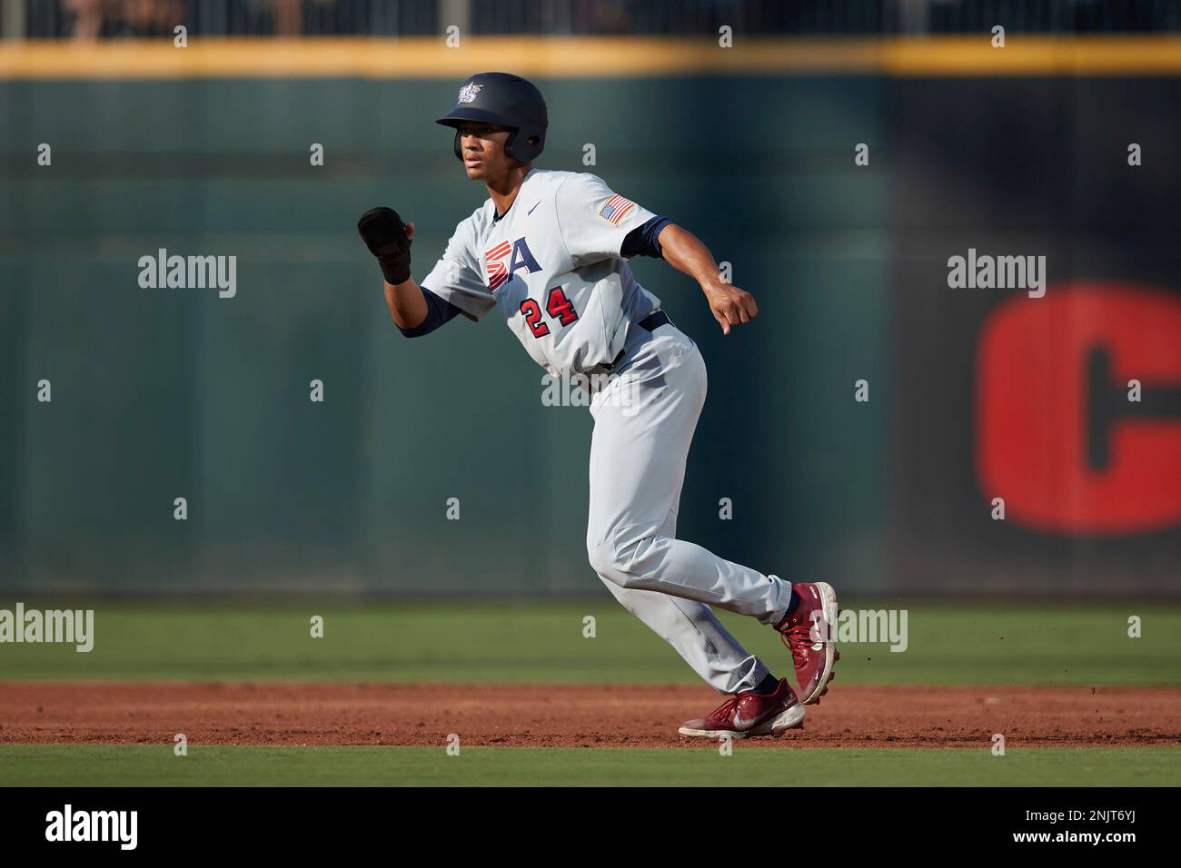 Braden Montgomery (24) (Stanford) of Team Stripes takes his lead off of ...