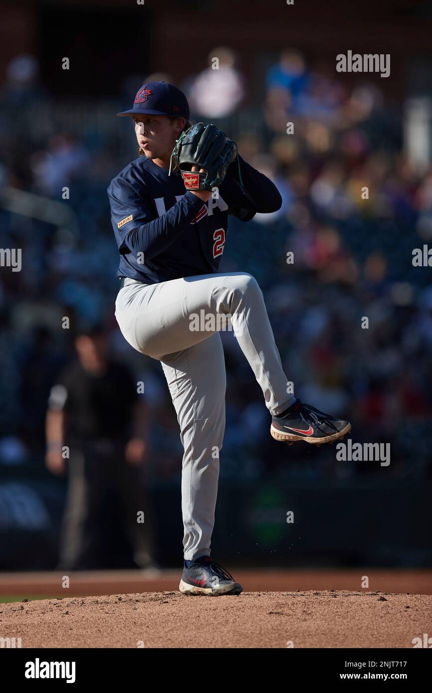 Team Stars starting pitcher Hunter Elliott (28) (Ole Miss) in action ...