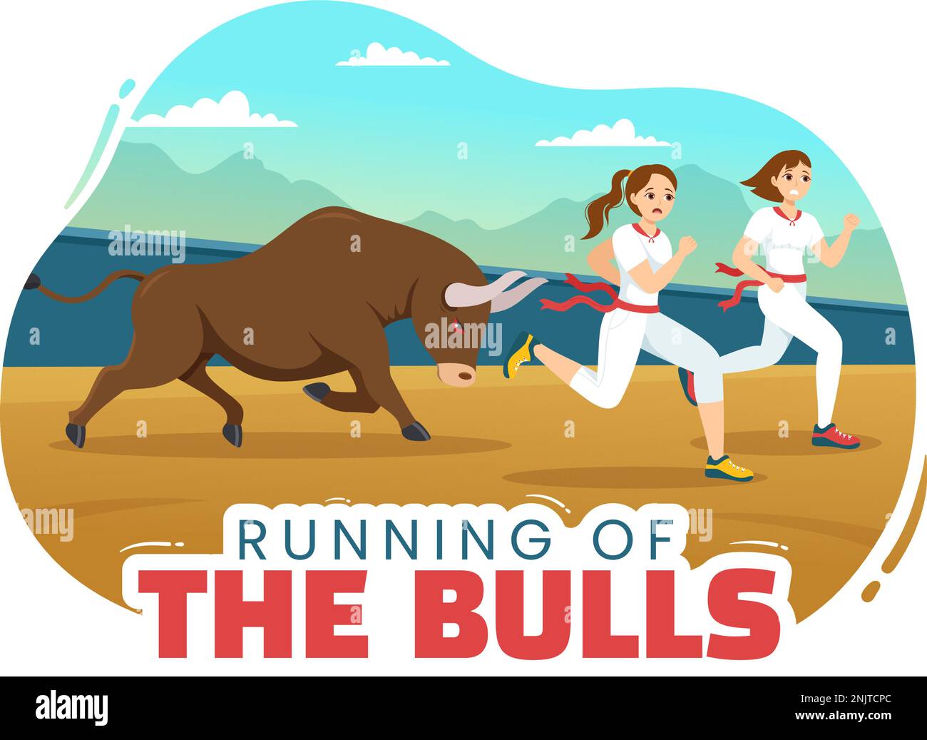 Running of the Bulls Illustration with Bullfighting Show in Arena in ...