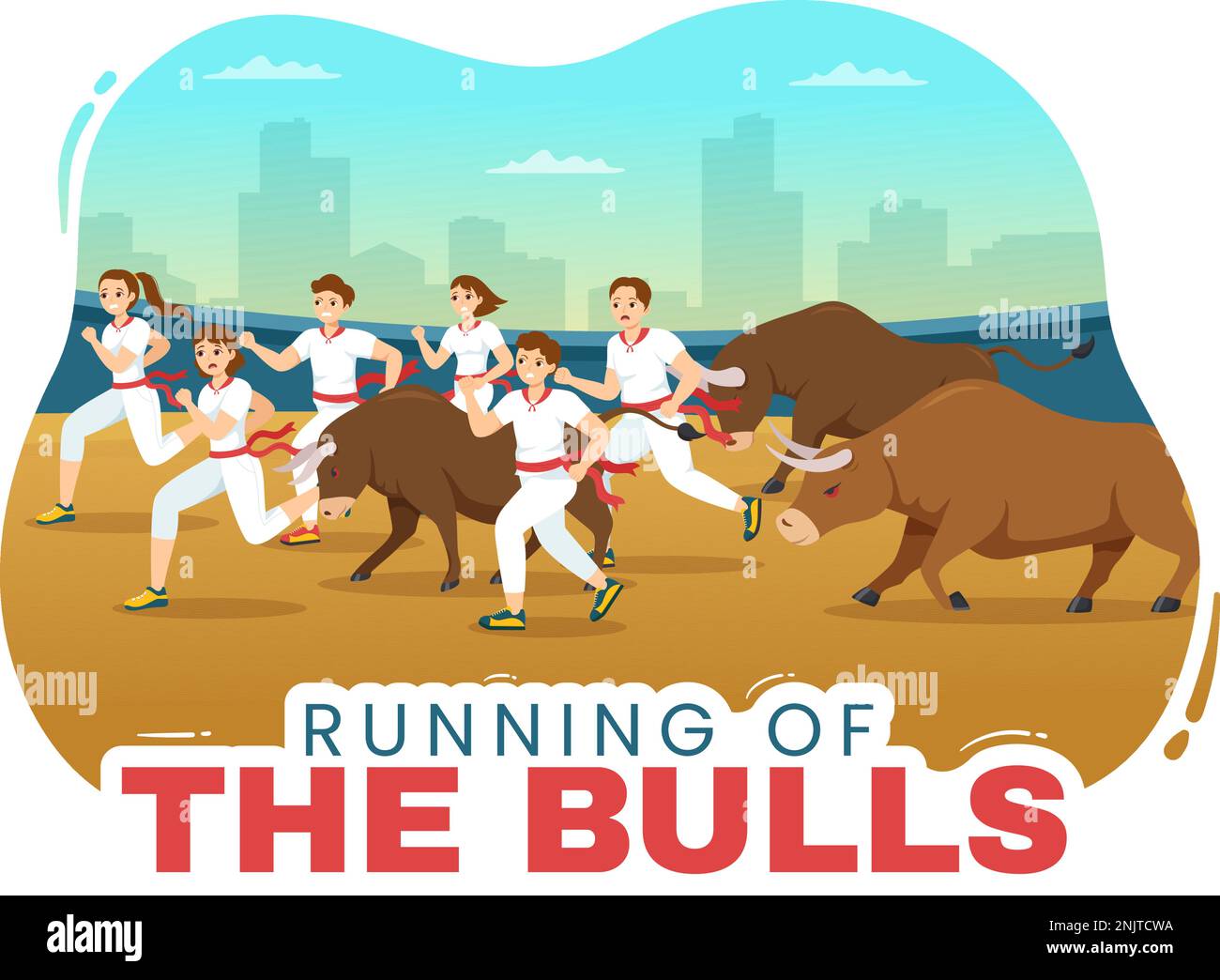 Running of the Bulls Illustration with Bullfighting Show in Arena in ...