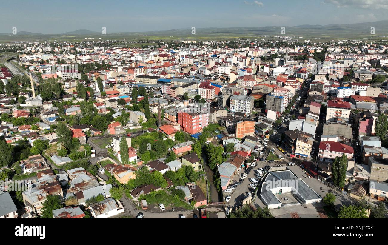 A photo of the city of Kars taken with a drone. Kars old city center ...