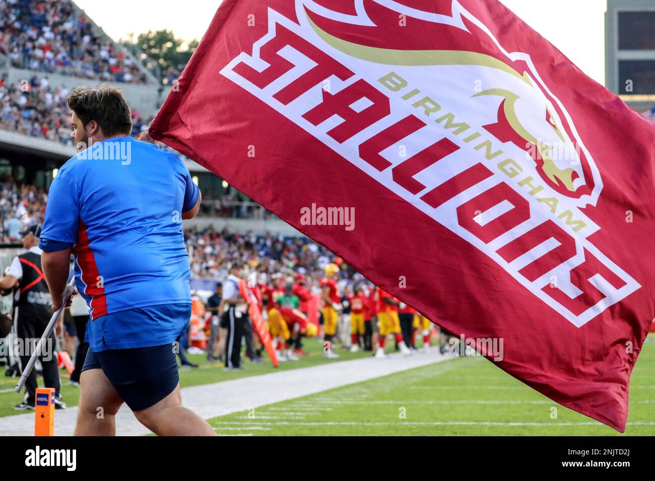 CANTON, OH - JULY 03: A Birmingham Stallions banner is run thru the end ...