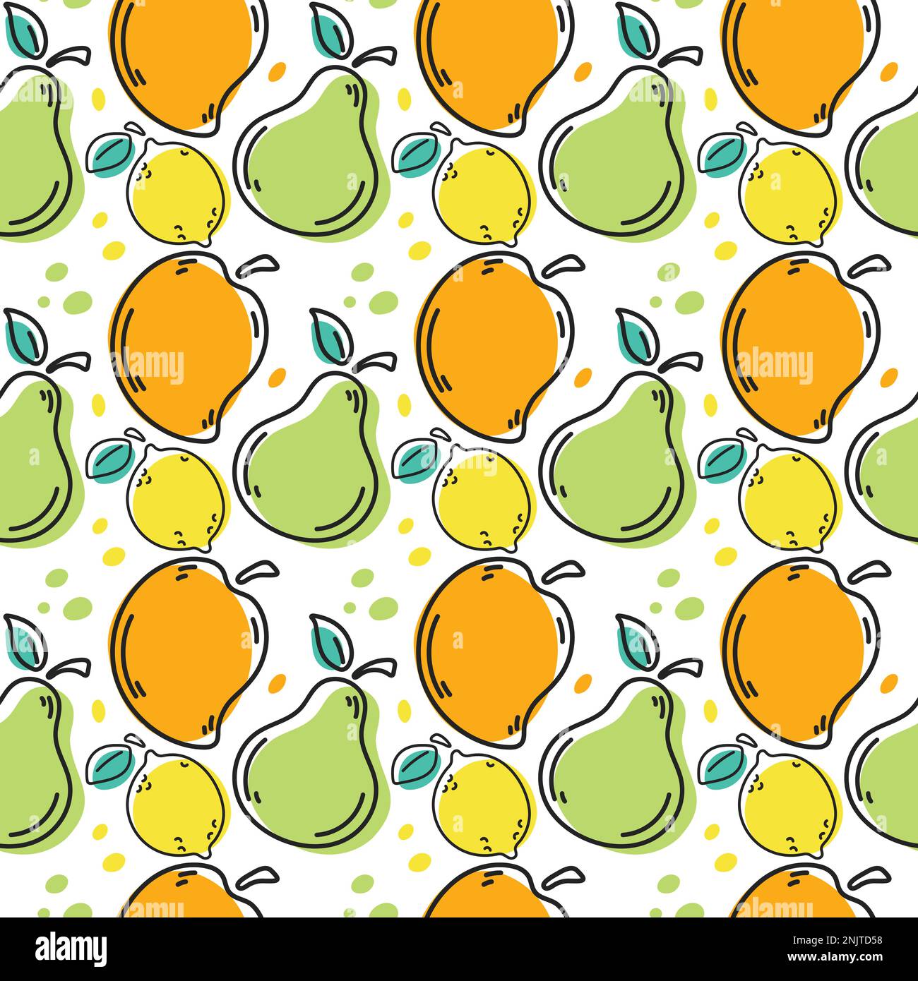 Seamless background with various tropical fruits on white. Fruit ...
