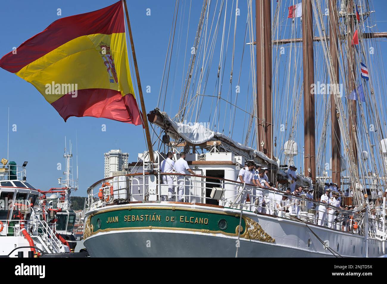 The training ship 'Juan Sebastián de Elcano', docked at the port of A ...