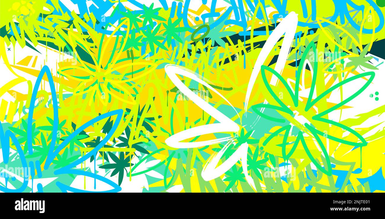 Colorful Abstract Urban Street Art Graffiti Style With Cannabis Leaves ...