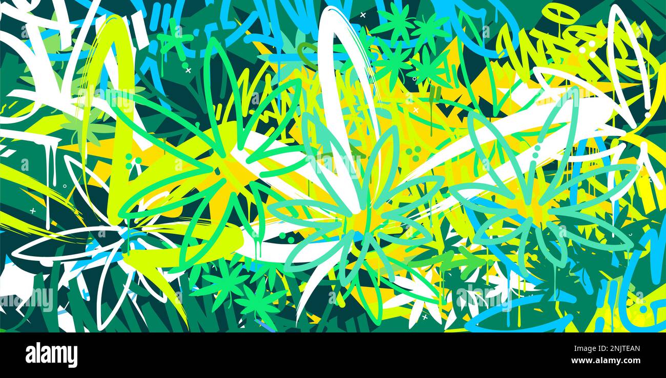 Trendy Colorful Abstract Urban Street Art Graffiti Style With Cannabis ...