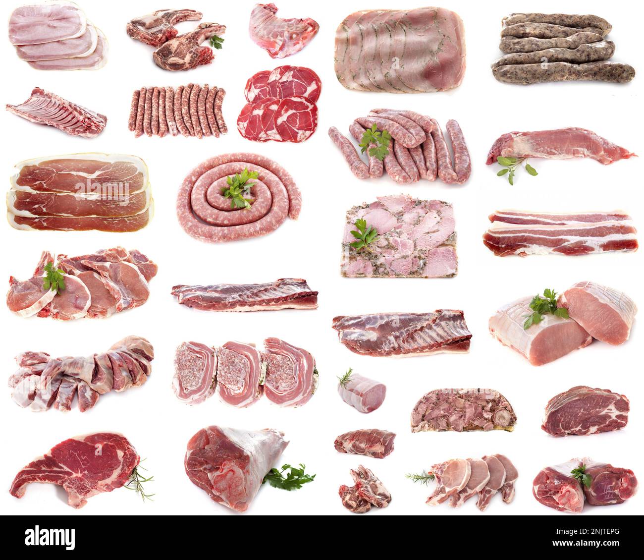 pork meats in front of white background Stock Photo - Alamy