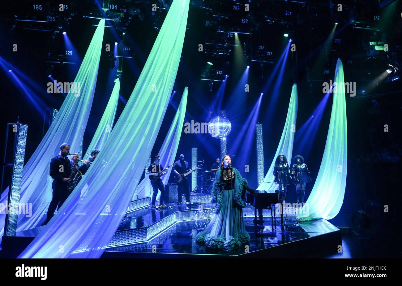 EDITORIAL USE ONLY Freya Ridings during the filming for the Graham ...