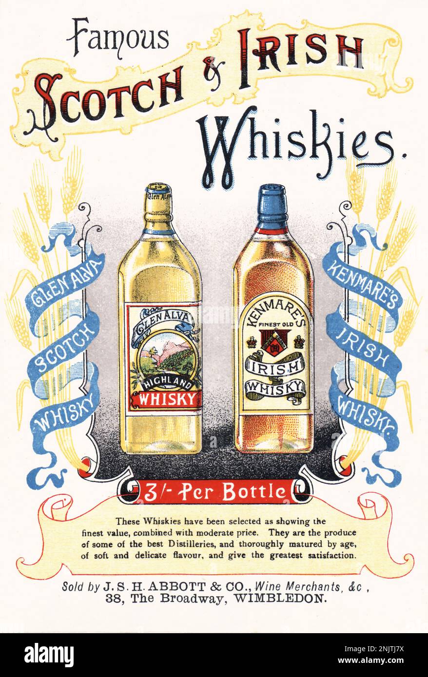 Victorian Advertising Illustration poster for Whisky circa 1899 Stock ...