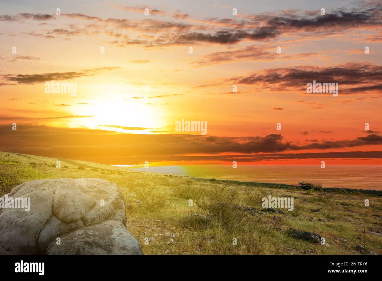The landscape of a lake with a sunset sky background Stock Photo - Alamy