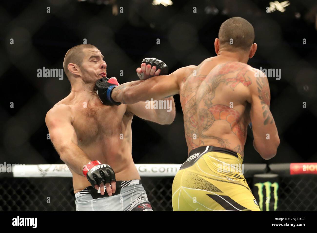 LAS VEGAS, NV - JULY 2: (R-L) Alex Pereira knocks out Sean Strickland ...